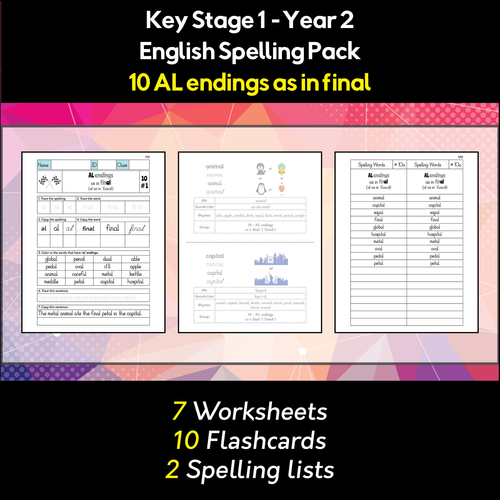 English Spelling and Phonics Pack - AL endings as in final (əl ...