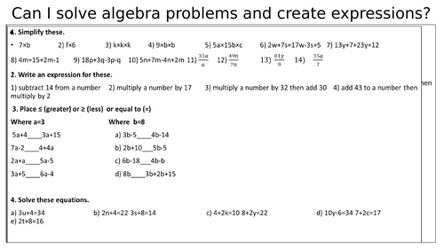 Unit 9 Algebra | Teaching Resources
