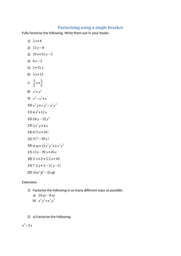Factorising expressions using a single bracket | Teaching Resources Factorising expressions using a single bracket | Teaching Resources