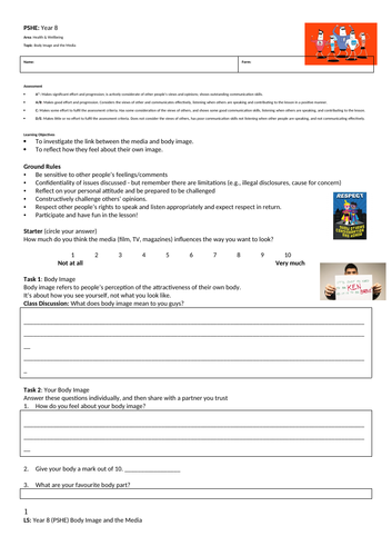Body Image and the Media - PSHE - Year 8 | Teaching Resources