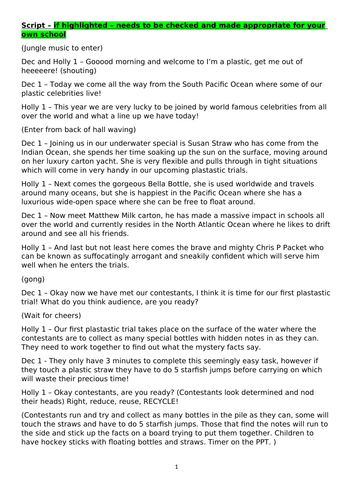 Class Assembly about Sustainability: Help I'm a plastic, GET ME OUT OF ...