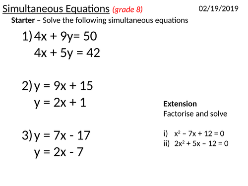 GCSE 9-1 Quadratic Simultaneous Equations | Teaching Resources GCSE 9-1 Quadratic Simultaneous Equations | Teaching Resources