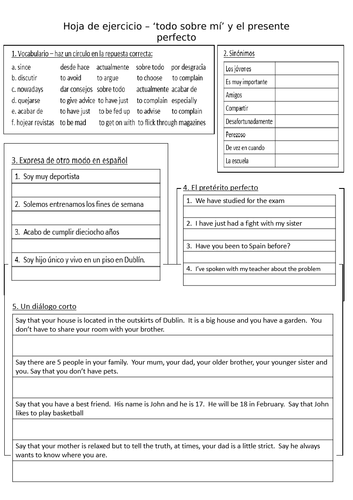 All About Me In Spanish Worksheet All About Me Bilingual Ban