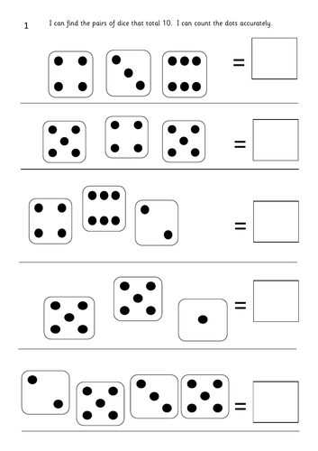 Number bonds to ten. Total the spots on given dice. | Teaching Resources