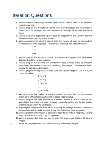 Programming- Variable, Inputs, Selection loops and Iteration loops ... Programming- Variable, Inputs, Selection loops and Iteration loops ...