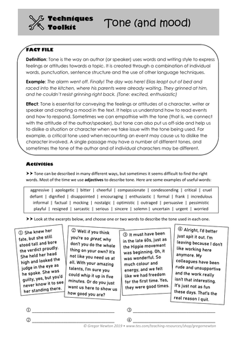 Tone and mood - Techniques Toolkit - Worksheet and PowerPoint ...
