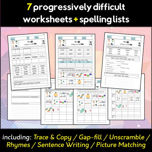 English Spelling and Phonics Pack - Y to IES endings as in babies (iz ...