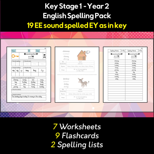 English Spelling and Phonics Pack - EE sound spelled EY as in key (i ...