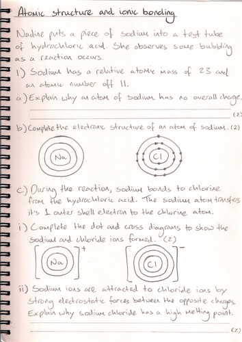 Atomic structure and ionic bonding worksheet | Teaching Resources