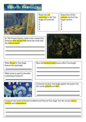 Van Gogh Worksheet | Teaching Resources