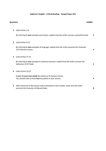 Jekyll & Hyde Sample Scottish Set Text paper N5 | Teaching Resources