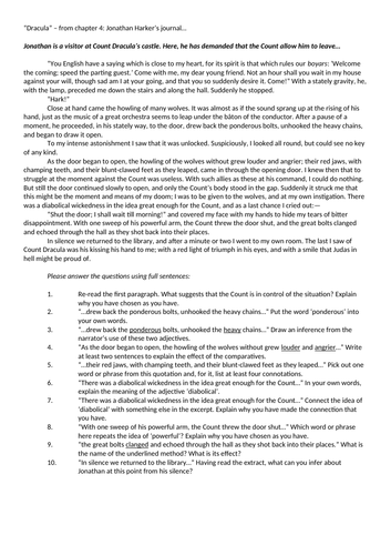 KS3, KS4, "Dracula", Stoker, gothic horror, chapter 4, crr ...