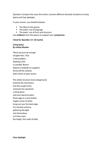 GCSE Literature Edexcel Unseen Poetry Questions | Teaching Resources