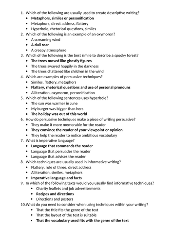 Language Techniques Quiz | Teaching Resources Language Techniques Quiz | Teaching Resources
