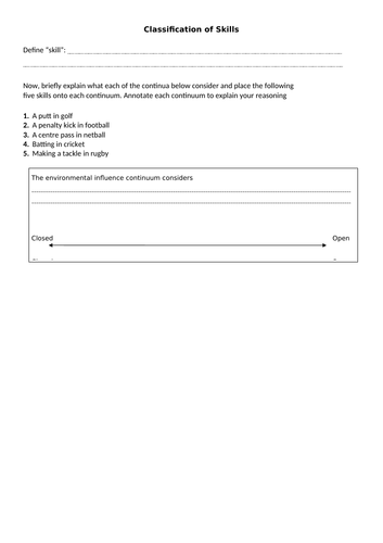 The Classification of Skills GCSE PE (edexcel) | Teaching Resources