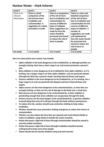 Nuclear Waste 6 Mark Question Revision | Teaching Resources