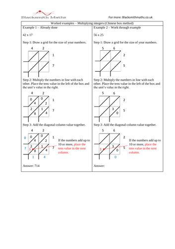 Long multiplication (Chinese box method) - Worksheet | Teaching Resources