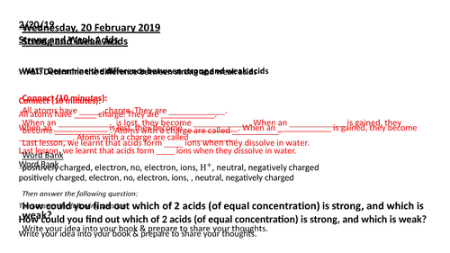 AQA GCSE CHEMISTRY STRONG AND WEAK ACIDS LESSON WITH WORKSHEET ...