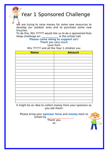 Sponsorship Form - Template | Teaching Resources