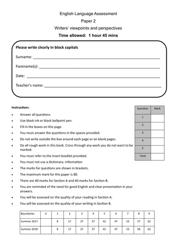 AQA English Language Paper 2 - Teaching | Teaching Resources