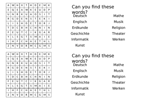 Schulfächer - School Subjects (Boggle) | Teaching Resources
