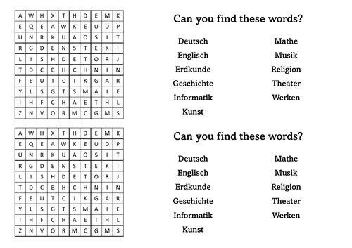 Schulfächer - School Subjects (Boggle) | Teaching Resources