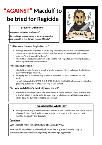 Macbeth: Macduff vs Macbeth Debate | Teaching Resources
