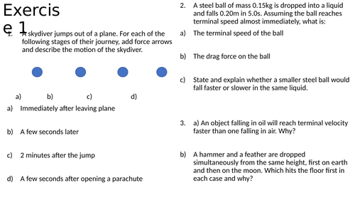 A Level Physics Newton's Laws 3: Terminal Speed | Teaching Resources