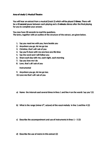 Eduqas A Level Music Musical Theatre Exam Question & Mark Scheme ...