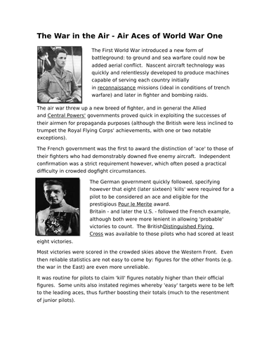 Aerial Reconnaissance - War on Air - WW1 | Teaching Resources