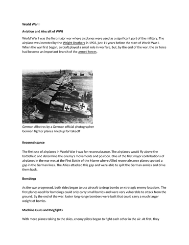 Aerial Reconnaissance - War on Air - WW1 | Teaching Resources