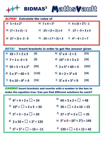 BIDMAS 2 Differentiated worksheet | Teaching Resources