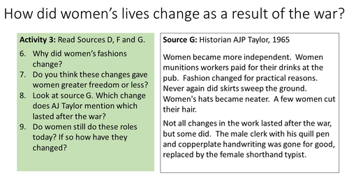 How did women's lives change as a result of the First World War ...