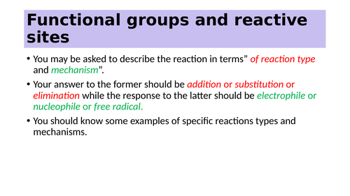 Reaction types and mechanisms -Chemistry A level | Teaching Resources