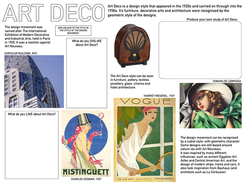 Art / Graphic Design / Technology Design Movement Worksheets | Teaching ...