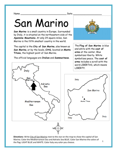 SAN MARINO - Introductory Geography Worksheet | Teaching Resources