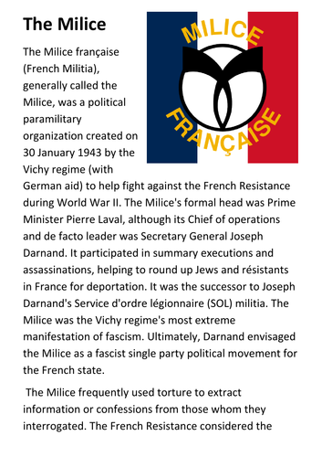 The Milice Handout | Teaching Resources