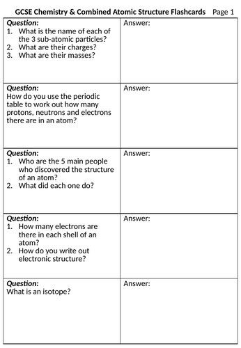 Flashcard questions with blank answers for ALL of AQA GCSE Chemistry 9 ...