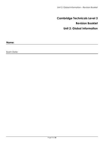 Level 3 Cambridge Technicals IT Unit 2 Global Information Revision ...
