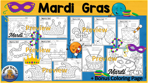 Mardi Gras Bingo Dot Dauber Worksheets - Do-A-Dot Marker Printable ...