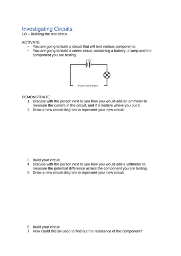 AQA P2 L5 Investigating circuits (the test circuit) | Teaching Resources