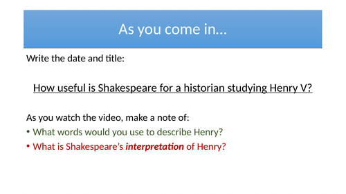 History lesson: Henry V, Shakespeare analysis | Teaching Resources