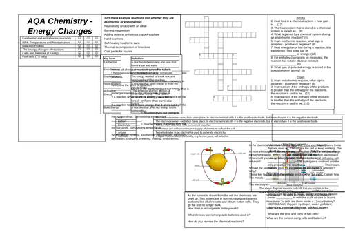 Energy Changes Revision Broadsheet (AQA Chemistry GCSE) | Teaching ...