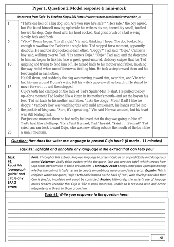 AQA: Paper 1, Q2: Mini-mock sheet & walkthrough: 2 (Perfect independent ...
