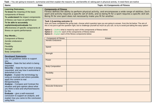 BTEC Sport Tech Award - Unit 2 Learning Aim A Lessons and Worksheets ...