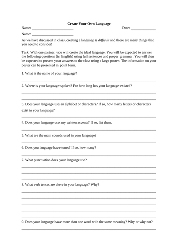 Create your Own Language Assignment | Teaching Resources