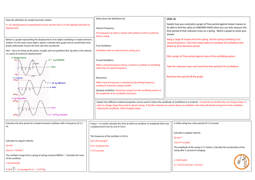 Edexcel A level Physics Topic 13 oscillations Revision mat | Teaching ...