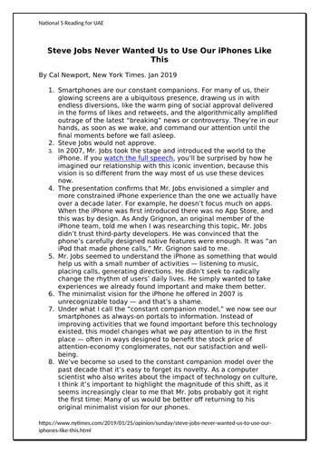 Reading for UAE/Close Reading - Steve Jobs | Teaching Resources