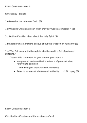Religious Education GCSE Christianity Examination questions and answer ...