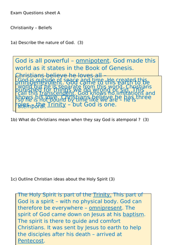 Religious Education GCSE Christianity Examination questions and answer ...